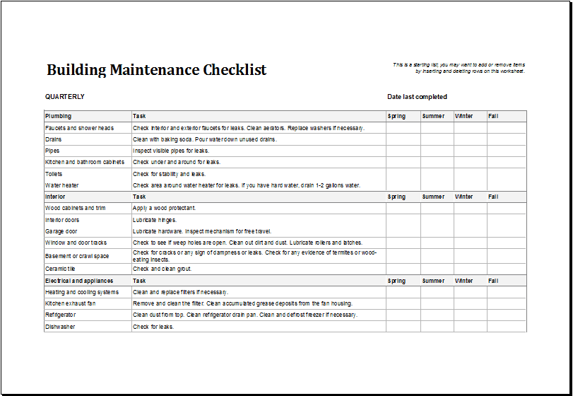 7+ Facility Maintenance Checklist Templates - Excel Templates 7+ Facility Maintenance Checklist Templates - Excel Templates