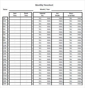 9+ Monthly Timesheet Templates - Excel Templates