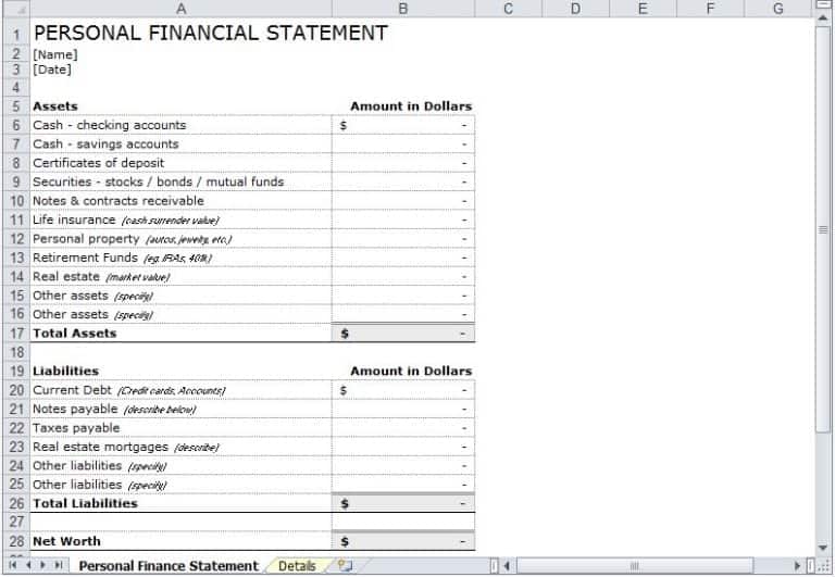 8+ Personal Financial Statement Templates - Excel Templates
