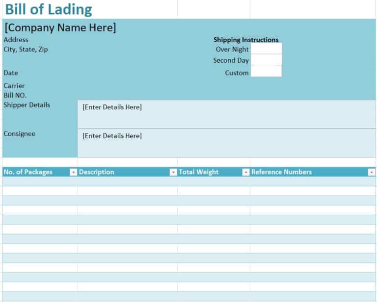 9 BEST Bill Of Lading Excel Templates - Excel Templates