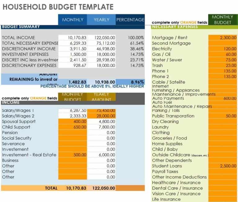 14+ Practical Household Budget Spreadsheet Templates - Excel Templates